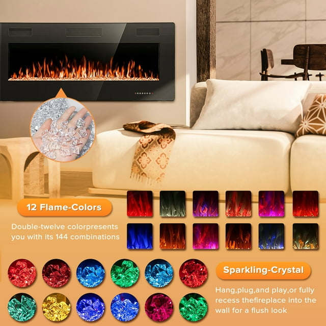 KISSAIR 42" Electric Fireplace in-Wall Recessed and Wall Mounted 1500W ...